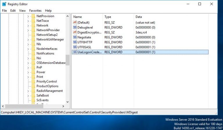 Reversing Wdigest configuration in Windows Server 2012 R2 & 2016.